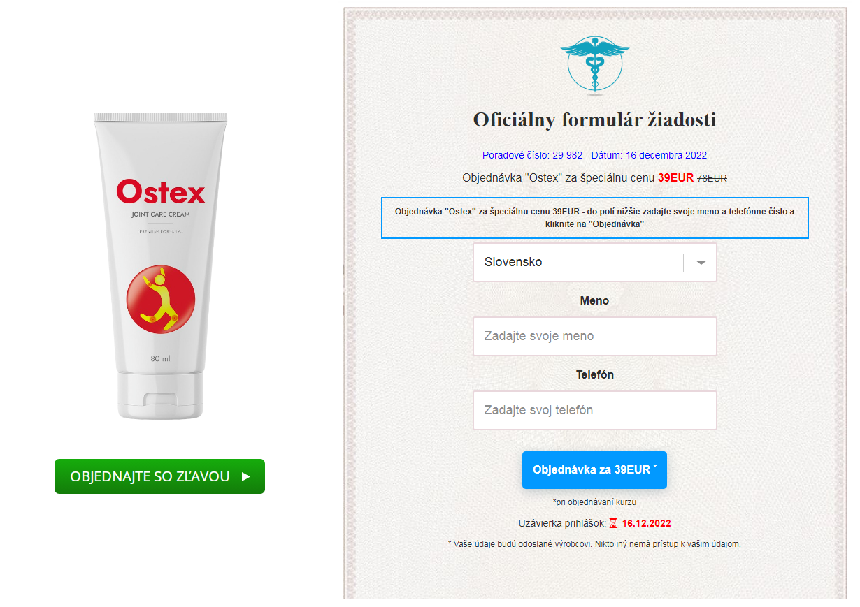 Ostex: krÃ©m, Recenzie, Cena, Ingrediencie, prÃ¡ca, VÃ½hody, KÃºpiÅ¥
