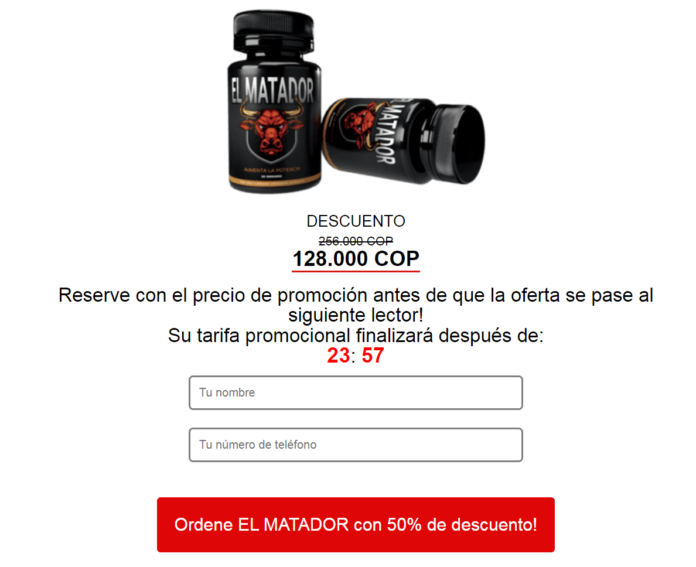 El Matador: Precio, Ingredientes, cÃ¡psula, reseÃ±as, Efectos secundarios!