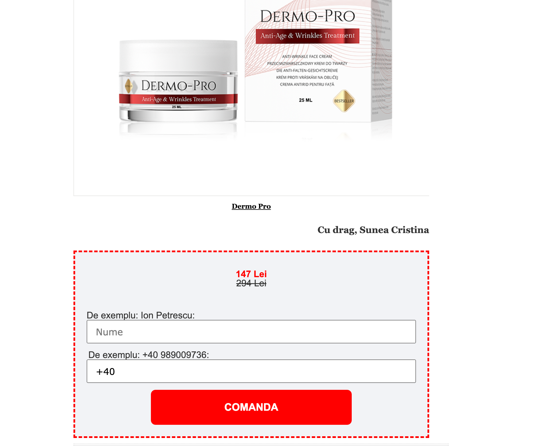 Dermo Pro:Cremă pentru anti-îmbătrânire cu ingrediente naturale-Romania